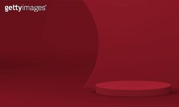 Red 3d podium round platform award arena curved wall construction for ...