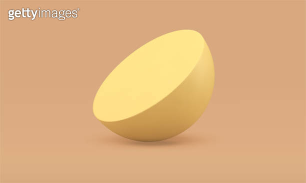 3d semi sphere yellow geometric figure circle dynamic form decorative ...