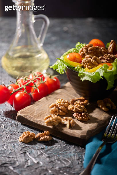 Beautiful serving healthy delicious fresh vegetables gray table along ...
