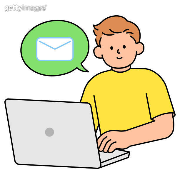 Man writing an email, Internet of thing. Simple vector illustration. 이미지 (1635606456) - 게티이미지뱅크