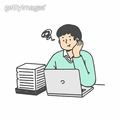 Stressed worker. Burnout cartoon character worried about deadline. Hard ...