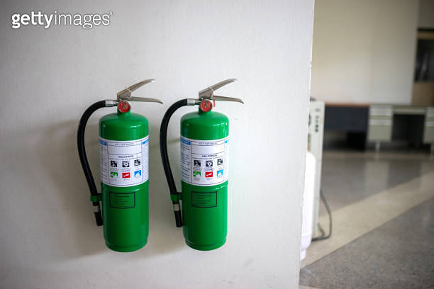 A large fire extinguisher was set up in the server room for enhanced ...