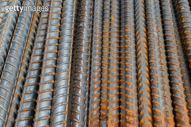 Reinforcement steel rod. Rusty rebar for concrete pouring. Steel ...
