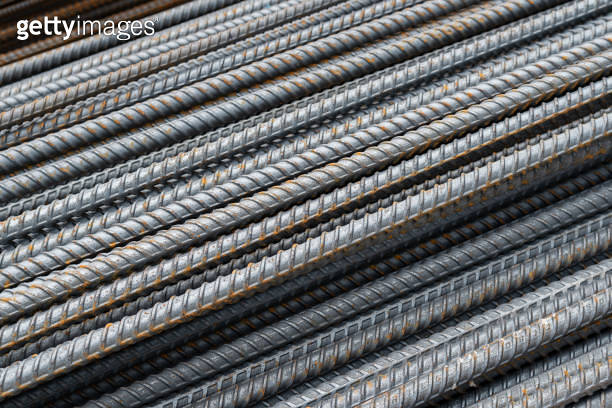 Reinforcement steel rod. Rusty rebar for concrete pouring. Steel ...