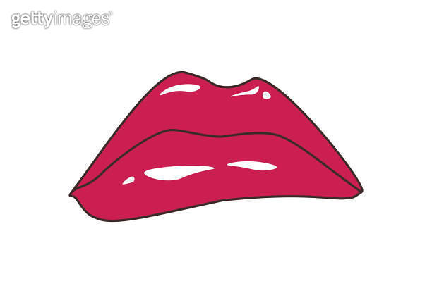 Sad downturned red lips of a girl. Facial expression. Vector ...