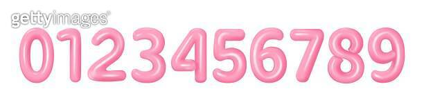 3d pink numbers from 0 to 9. A set of pink plastic volumetric numbers 0 ...