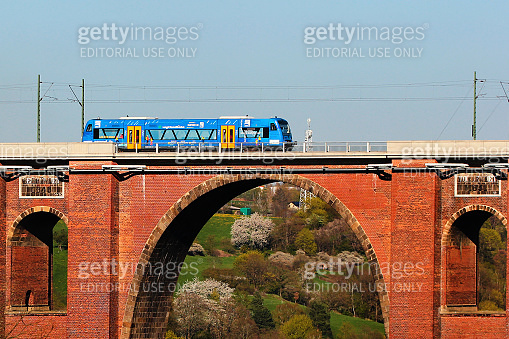 Vogtland regional train crosses the Goltzsch Viaduct, the largest brick ...