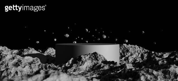 Abstract circle display podium. Ground of meteorite rock, stone ...