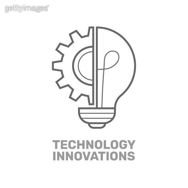 Vector innovation icon. Light bulb and wheel cog inside. Premium quality graphic design element ...