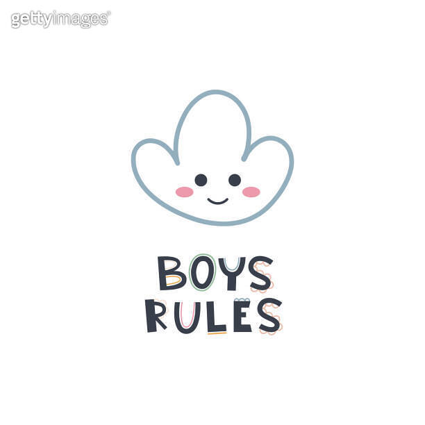 Cute hand drawn phrase Boys Rules in boho style. Cartoon doodle print ...