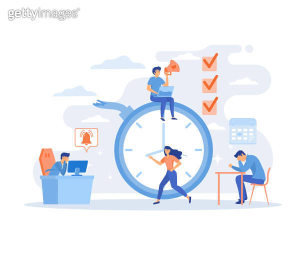 office deadline concept, Stressed employees working overtime. Deadline ...