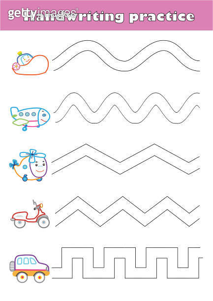 Trace line worksheet for preschool kids with car, helicopter, airplane ...