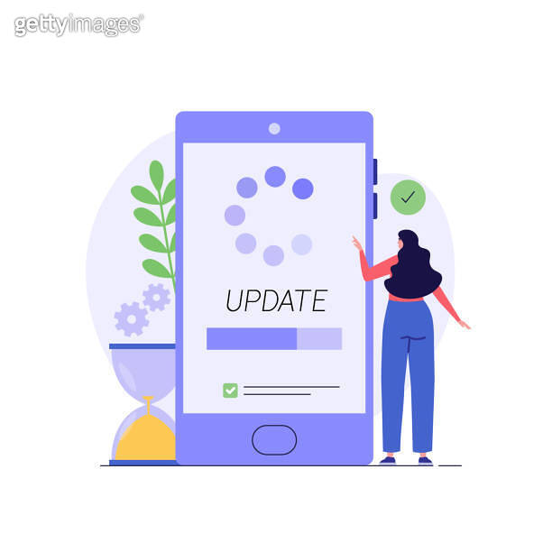 User updating operation system with progress bar. Software upgrade and ...