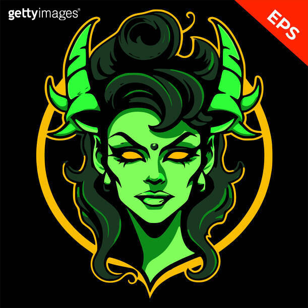 Cool sexy lady demon , daemonic fantasy succubus vector, green color ...