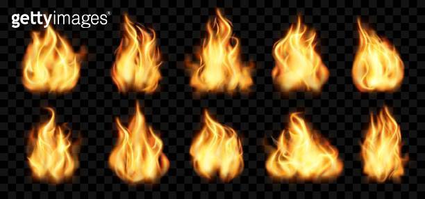 Realistic fire. Burn effect with red flare. Torch blaze. Bonfire light ...