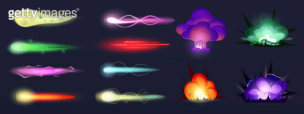 Magic power waves. Blaster attack shots. Light space sparks. Future ...