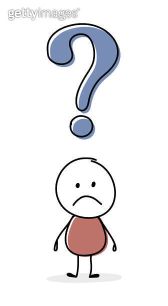 Sad stickman with question mark symbol. Vector 이미지 (1462740422) - 게티이미지뱅크