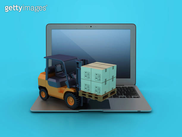 Forklift Truck with Computer Laptop 이미지 (1792680310) - 게티이미지뱅크