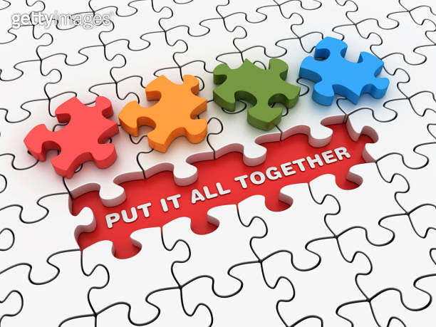 Puzzle with PUT IT ALL TOGETHER Phrase 이미지 (1707689493) - 게티이미지뱅크