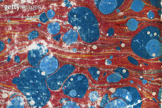 Scuffed and scratched marbled paper background texture, Red wave with ...