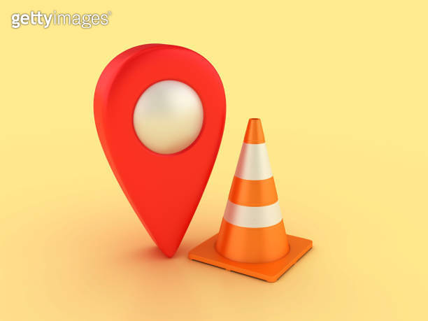 Traffic Cone with GPS Marker (1745193434) - 게티이미지뱅크
