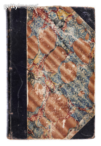 Antique old classic book cover, scuffed leather and marbled paper ...