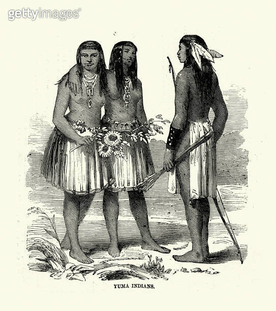 Native American women and man of the Quechan or Yuma tribe, Arizona ...