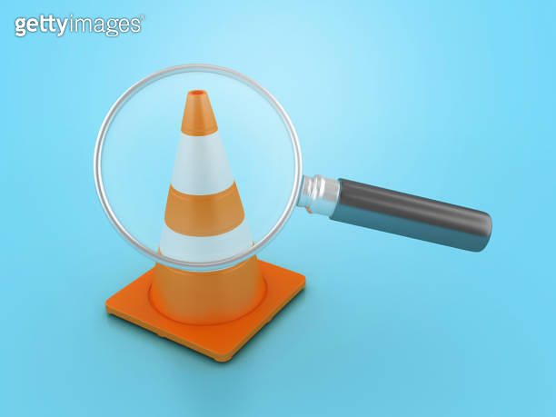 Traffic Cone with Magnifying Glass 이미지 (1754748963) - 게티이미지뱅크