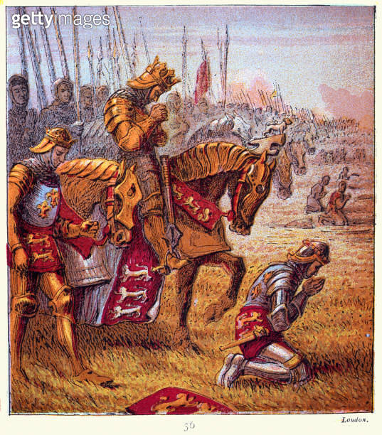 Henry V praying before the Battle of Agincourt, an English victory in ...