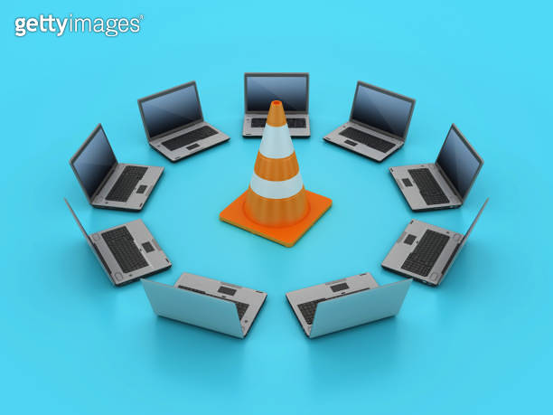 Traffic Cone with Computer Laptops (1745190793) 일러스트, 무료 일러스트 - 게티이미지뱅크