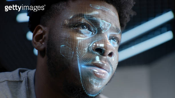 3D animation of AI virtual face scanning of African American man 이미지 ...