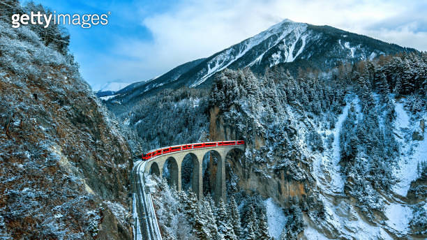 Landscape of Train passing through famous mountain in Filisur ...