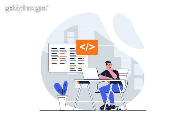 Ui Ux Development Web Concept With Character Scene Man Creating Code And Working With Testing