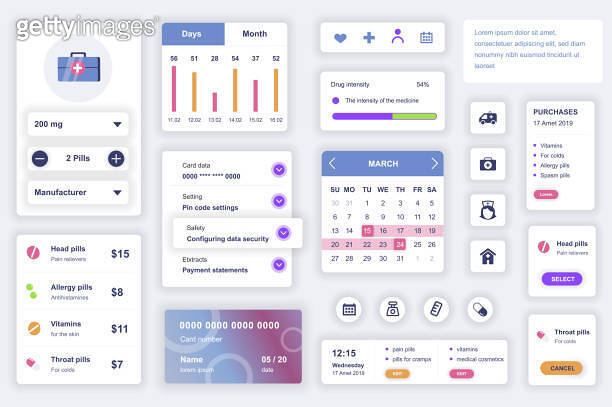 User interface elements set for medical mobile app. Kit template with ...