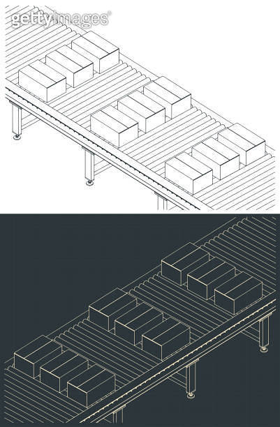 Conveyor for warehouses isometric drawings 이미지 (1490278700) - 게티이미지뱅크