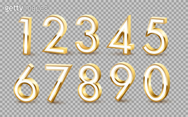 3D white numbers set with golden frame, luxury and elegant signs for ...