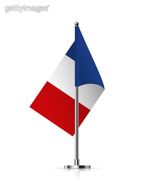 Flag of France on pole vector illustration. 3D realistic flagpole on ...
