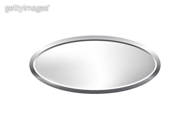 Silver ellipse button with frame vector illustration. 3d steel glossy ...