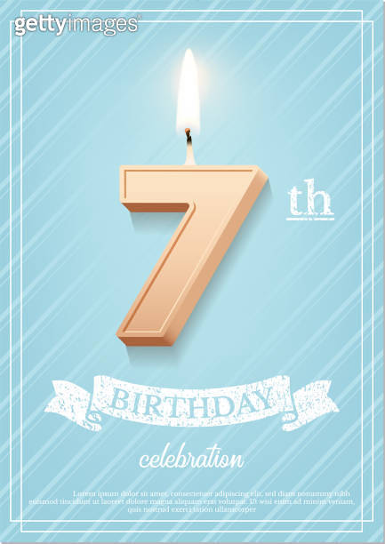 Burning number 7 birthday candle with vintage ribbon and birthday ...
