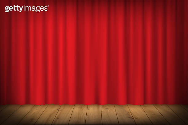 Red stage curtain on wood floor vector background. Scene of cinema ...