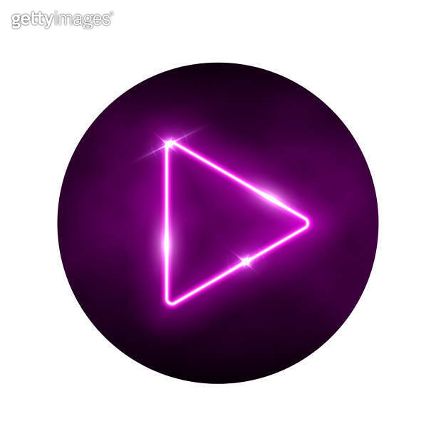 Neon purple play button 3d vector illustration. Abstract shiny circle ...