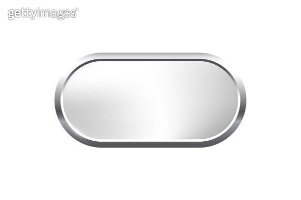 Silver ellipse button with frame vector illustration. 3d steel glossy ...
