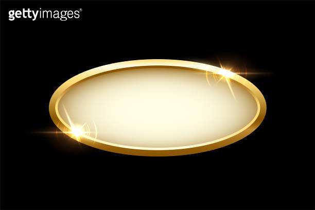 3d plate button of ellipse shape with golden frame vector illustration ...