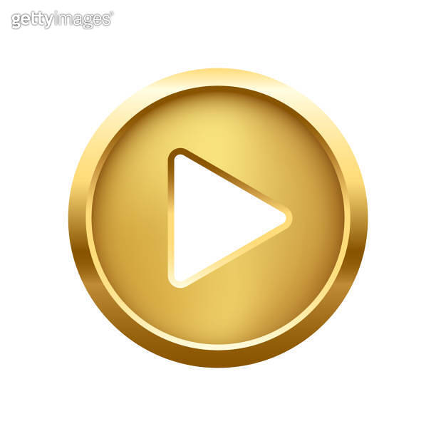 Gold play button 3d vector illustration. Abstract golden circle ring on ...