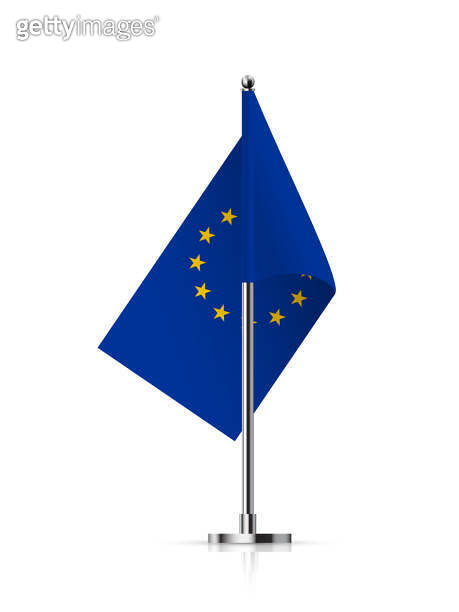 Flag of Euro on pole, 3D realistic European Union flagpole on mini ...