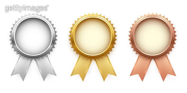 Gold, silver and bronze medals with ribbon set vector illustration ...
