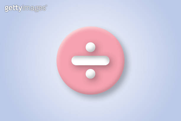 Division sign with pink circle on pastel purple background. Division ...