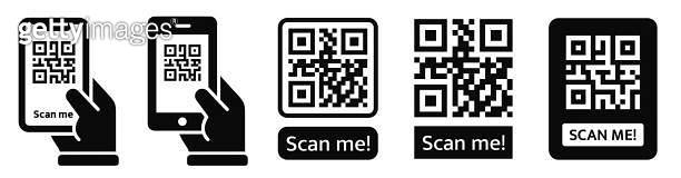 Scan QR code icon. QR code scan icon with smartphone sign. QR code for ...