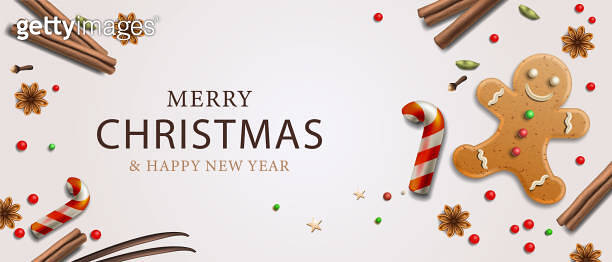 Christmas banner. Xmas design of realistic sweet edible objects ...