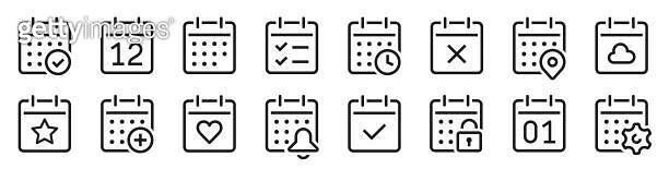 Calendar icons collection set. Simple calendar with clock, progress bar ...
